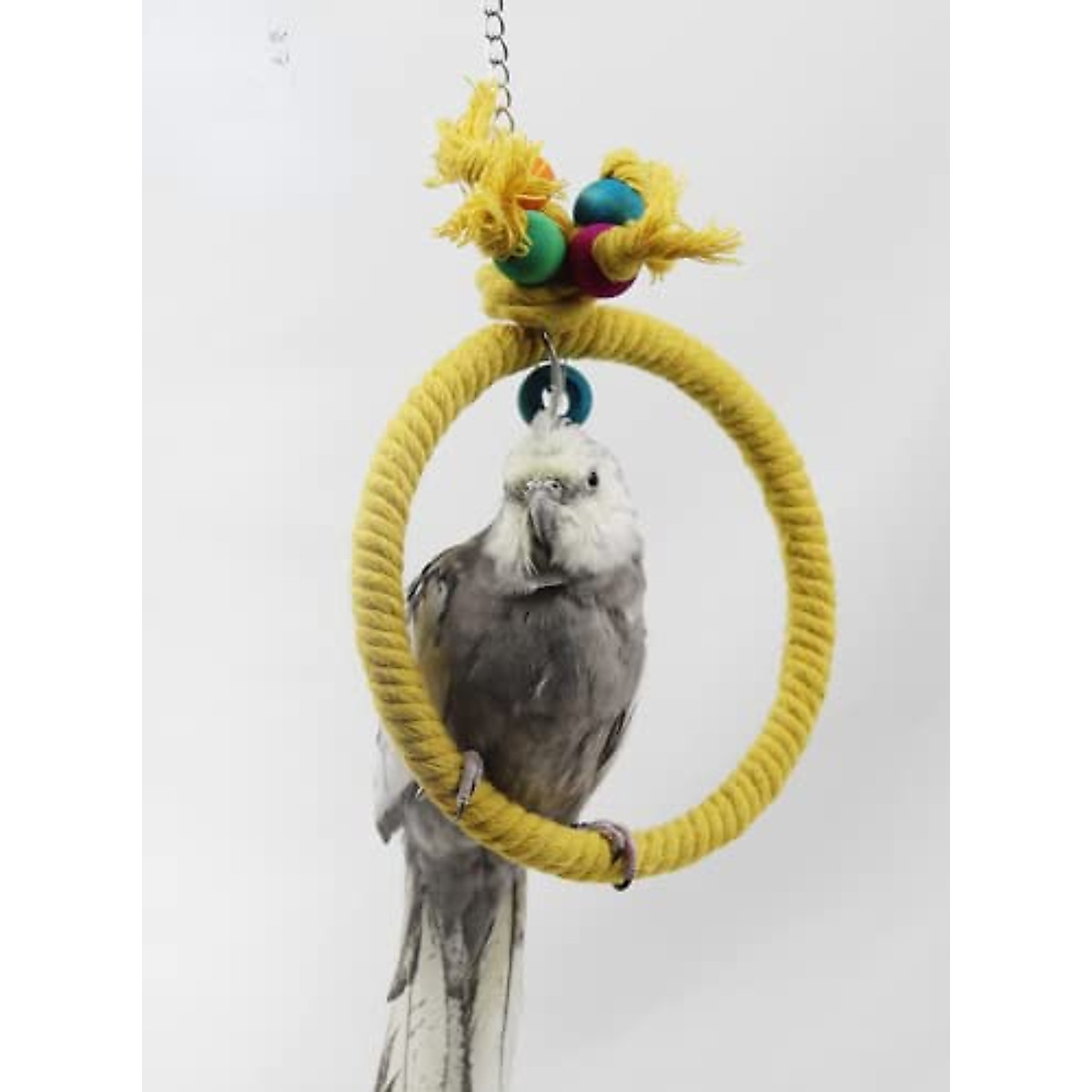 Barn Eleven Bird Swing, Cage Hanging Toys Cotton Rope Swing Bite Resistance Perches Toy Parrot Toy Boredom Breaker for Budgie, Cockatiels, Conures, Finches, Small Parakeets (Large,Pink)