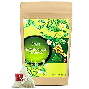 TeeLux Matcha Green Tea Bags, Classic Premium Japanese Matcha + Sencha Green Tea, Super Antioxidant, Zero Calories, Caffeinated, 100 Count