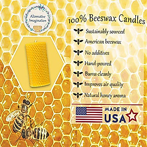 Alternative Imagination 100% Pure Beeswax Pillar Candle (2x5 Inch), 55 Hour, Hexagon Design, Hand-Poured, Made in USA