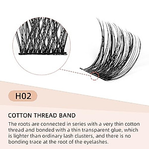 Lash Clusters DIY Eyelash Extensions 72 Pcs D Curl 16mm Cluster Eyelash Extensions Thin Stem Cluster Lashes Individual Lashes Cluster Lashes Wisps Reusable for Self-application (H-02 D Curl 16mm)