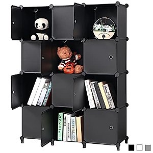 ANWBROAD Cubes Storage Organizer 12-Cube Shelves Closet Organizers and Storage with Doors for Bedroom Bookshelf Clothing Storage ULCS12BM