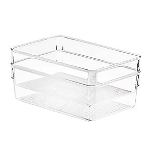 Ettori Clear Plastic Storage Bins 2 Pack Bin Storage Organizer for Refrigerator, Cabinet,Food Pantry,Kitchen and Bathroom Organization