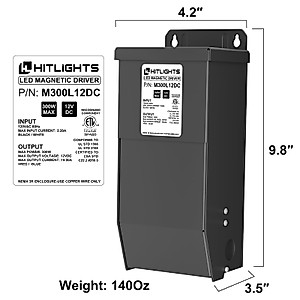 HitLights 300 Watt Dimmable Driver, Magnetic LED Driver- 110V AC-12V DC Transformer, Compatible with Leviton for LED Strip Lights, Constant Voltage LED Products, Made in The USA