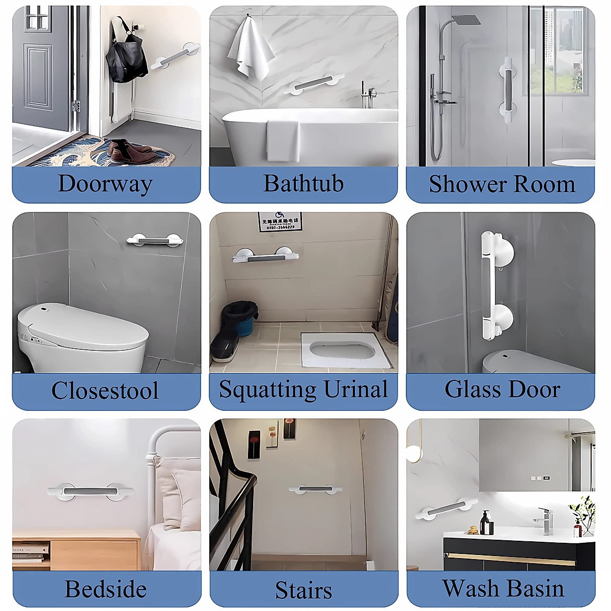 Grab Bars for Bathtubs and Showers,12 inch Shower Handle,Non-Slip Handrail Safety Grip for Seniors No Drilling,Grab Bars for Elderly for Wall,Shower Handles for Elderly Suction,Bathroom Accessories