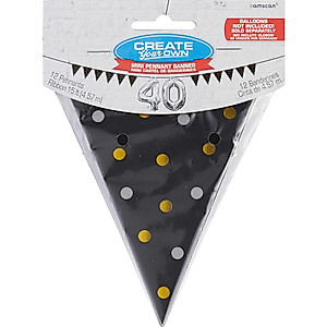 Amscan Mini Paper Pennant Banner - Black Mixed Metallic, Multi Color