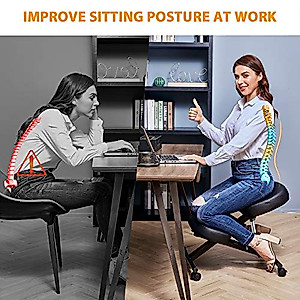 Ergonomic Kneeling Chair, Height Adjustable Stool with Thick Foam Cushions and Smooth Gliding Casters for Home and Office - Improve Posture to Relieve Neck & Back Pain, Angled Knee Stool