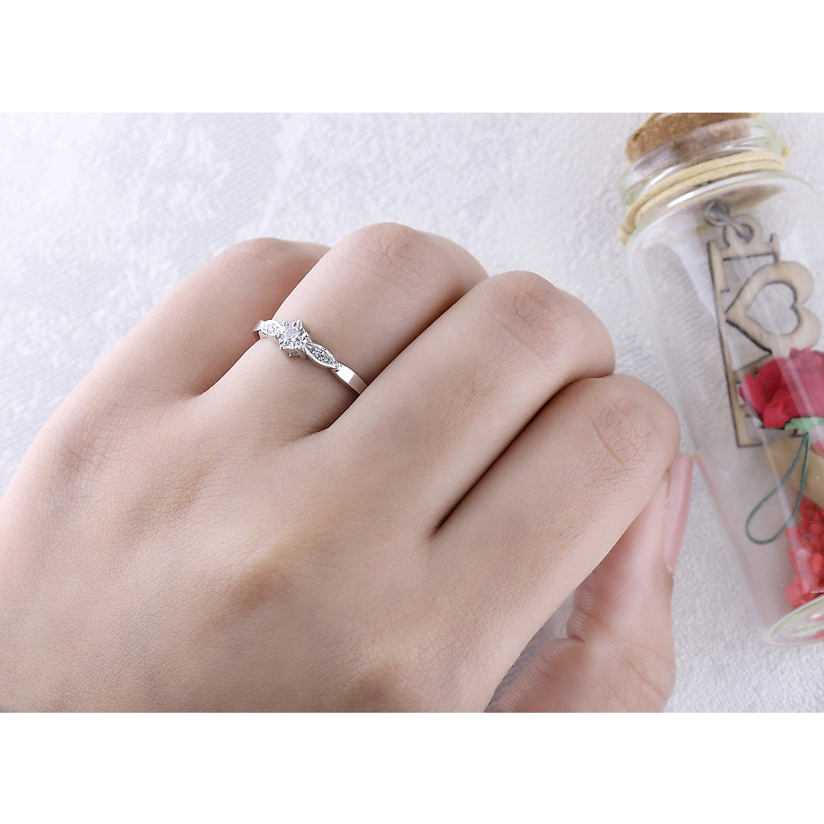 Dazzlingrock Collection 0.05 Carat Round White Diamond Flower Marquise illusion Set Ring for Women in 925 Sterling Silver Size 5