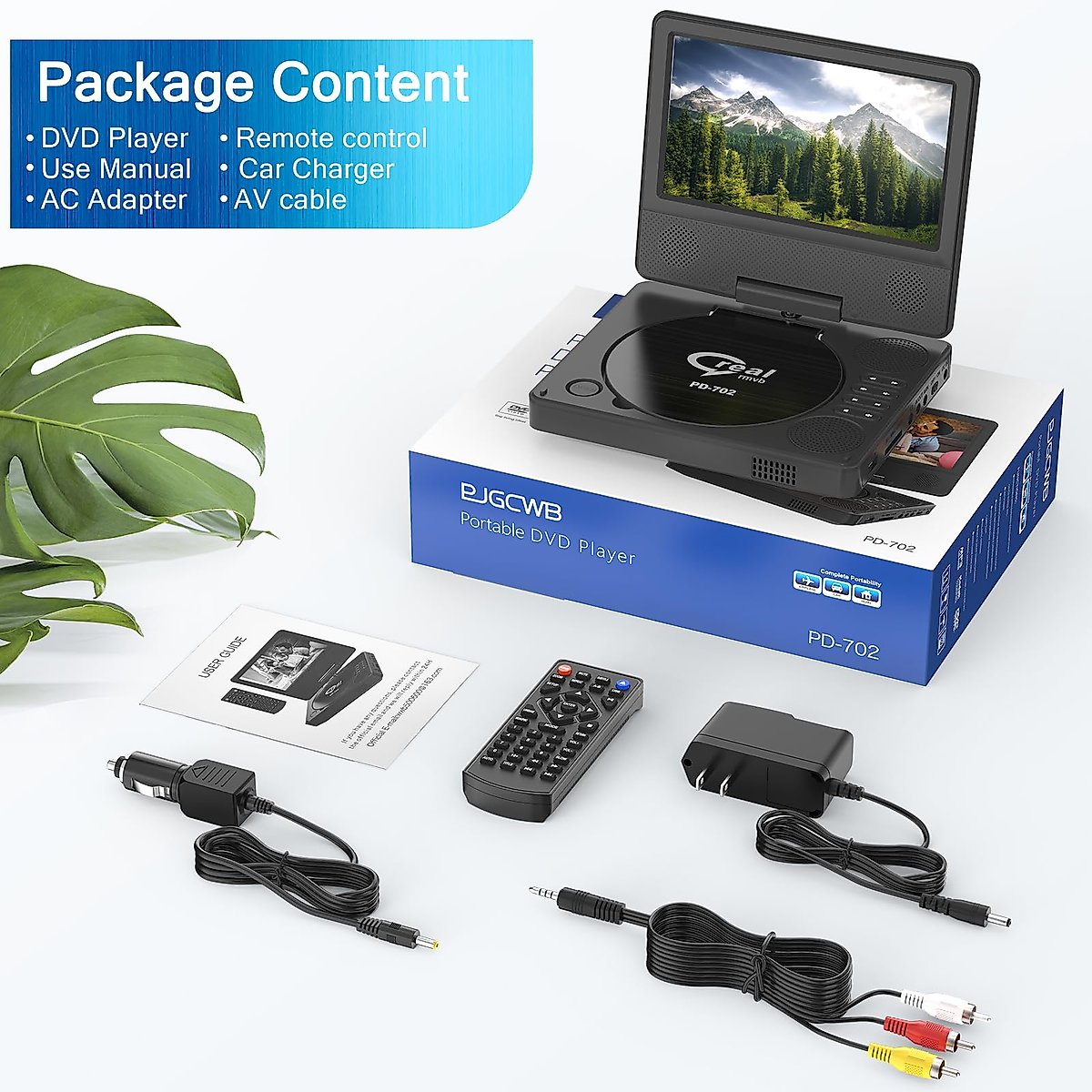9.5" Portable DVD Player with 7.5" Swivel Display Screen, 5-Hour Built-in Rechargeable Battery, Car DVD Player,Supports SD Card/USB/CD/DVD and Multiple Disc Formats, High Volume Speaker,Black……