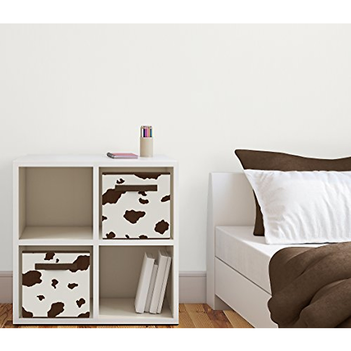Sweet Jojo Designs Brown and Cream Cow Print Foldable Fabric Storage Cube Bins Boxes Organizer Toys Kids Baby Childrens for Wild West Collection Set of 2