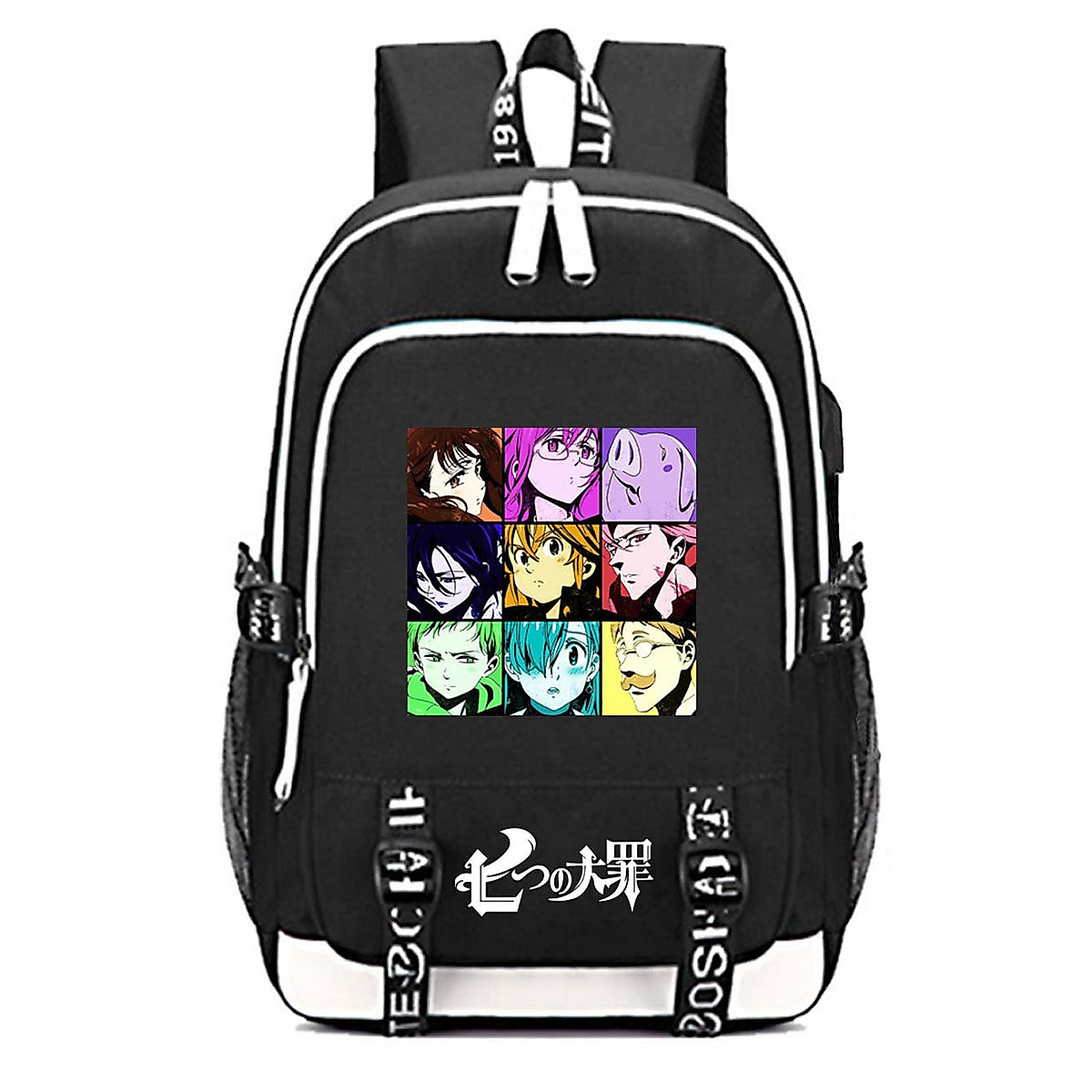 TIMMOR MAGIC Anime Seven Deadly Sins Laptop Backpack with USB Charging Port, Middle School College Bookbags.(Black1)