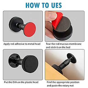 Neatbuddy 4PCS Black Adjustable Bed Frame Anti-Shake Tool, Headboard Stoppers with Free Furniture Pads and Screws, No More Creaking, Protect The Wall from Banging, Easy to Install (1.18"-3.54")