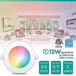 INFIBRITE 6 Inch WiFi Smart Ultra-Thin LED Ceiling Mount Recessed Light 12W 1100LM Dimmable with Junction Box, App & Voice Control, Alexa/Google Compatible, ETL & Energy Star, Wet Rated (6 Pack)