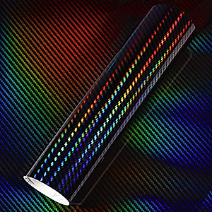 TECKWRAP Holographic Black Carbon Fiber Vinyl Wrap Film Bubble Free Air Release Car Wrap Vinyl Automotive DIY Decals 1ft x 5ft