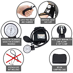 LINE2design Infant Deluxe Aneroid Sphygmomanometer - Manual BP Cuff Portable Accurate Medical Supplies Trauma Kits - Emergency Blood Pressure Monitor Cuff with Black Carrying Case