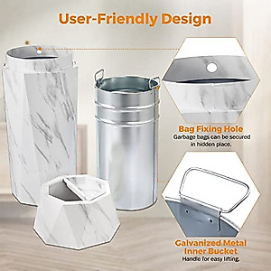 BEAMNOVA Bundle Metallic 15 x 31.5 in + White Marbling Diamond-Shape 12 * 28 in Commercial Stainless Steel Trash Can Outdoor Indoor Garbage Enclosure with Lid Inside Barrel Heavy Duty Waste Container