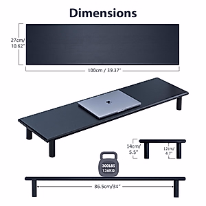 ROCDEER Bamboo Dual Monitor Stand Riser, Black Desk Monitor Riser for 2 Monitors Supports for Monitor, Printer, Heavy TV Riser up to 300 lbs