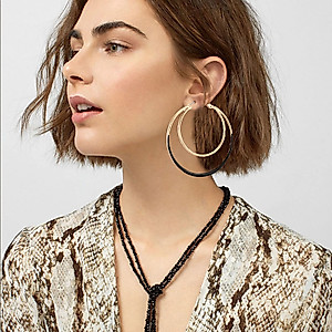 Hoop Earrings for Women Statement Double Circle Earrings Geometric Glazed Layers Oval Drop Dangle Earrings (Black)