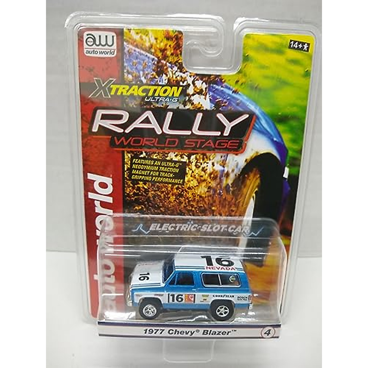 Auto World SC393-4A Rally World Stage 1977 Blazer HO Scale Electric Slot Car - Blue and White
