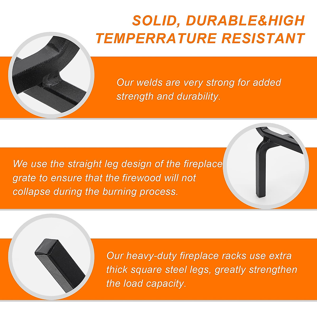 TwentyNext Fireplace Grate 20 Inch Heavy Duty Solid Steel Fire Grate Wood Log Rack Stove Firewood Holder for Indoor Hearth Outdoor Fire Pit Chimney Hearth Kindling Tool Fire Pit