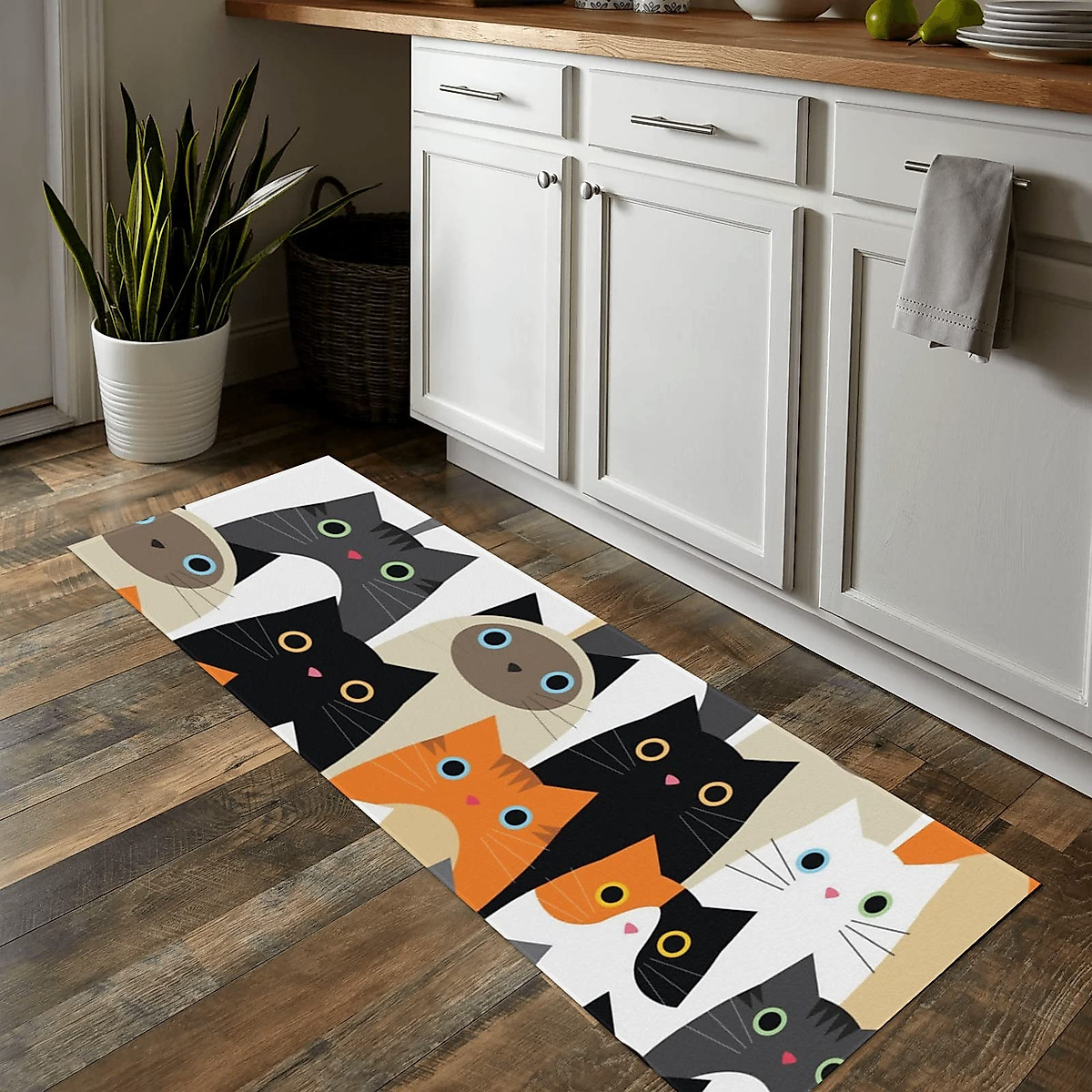 Cute Cat Funny Kitchen Mat and Rug, Floor Mat Anti-Slip Rugs for Kitchen, Floor Home, Office, Sink, Laundry