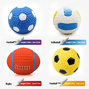Dog Squeaky Ball for Dogs,Squeaky Dog Ball Squeaky Dog Toys Interactive chew Sound Fetch Play Dog Squeaky Toys for Small Dogs or Cats, Soccer Ball Volleyball Rugby Ball (Sports Balls-4 Pieces)
