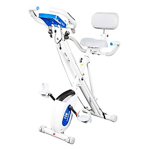 ADVENOR Exercise Bike Magnetic Fitness Bike Cycle Folding Stationary Bike Arm Resistance Band Workout Backrest Extra-Large Seat Cushion Indoor Home Use (2 in 1 Standard Edition, black)