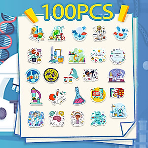 JYDanySoo Science Vinyl Stickers, 100 Pcs Waterproof Decals for Kids, Water Bottle, Laptop, Skateboard Stickers, Colorful Lab Designs