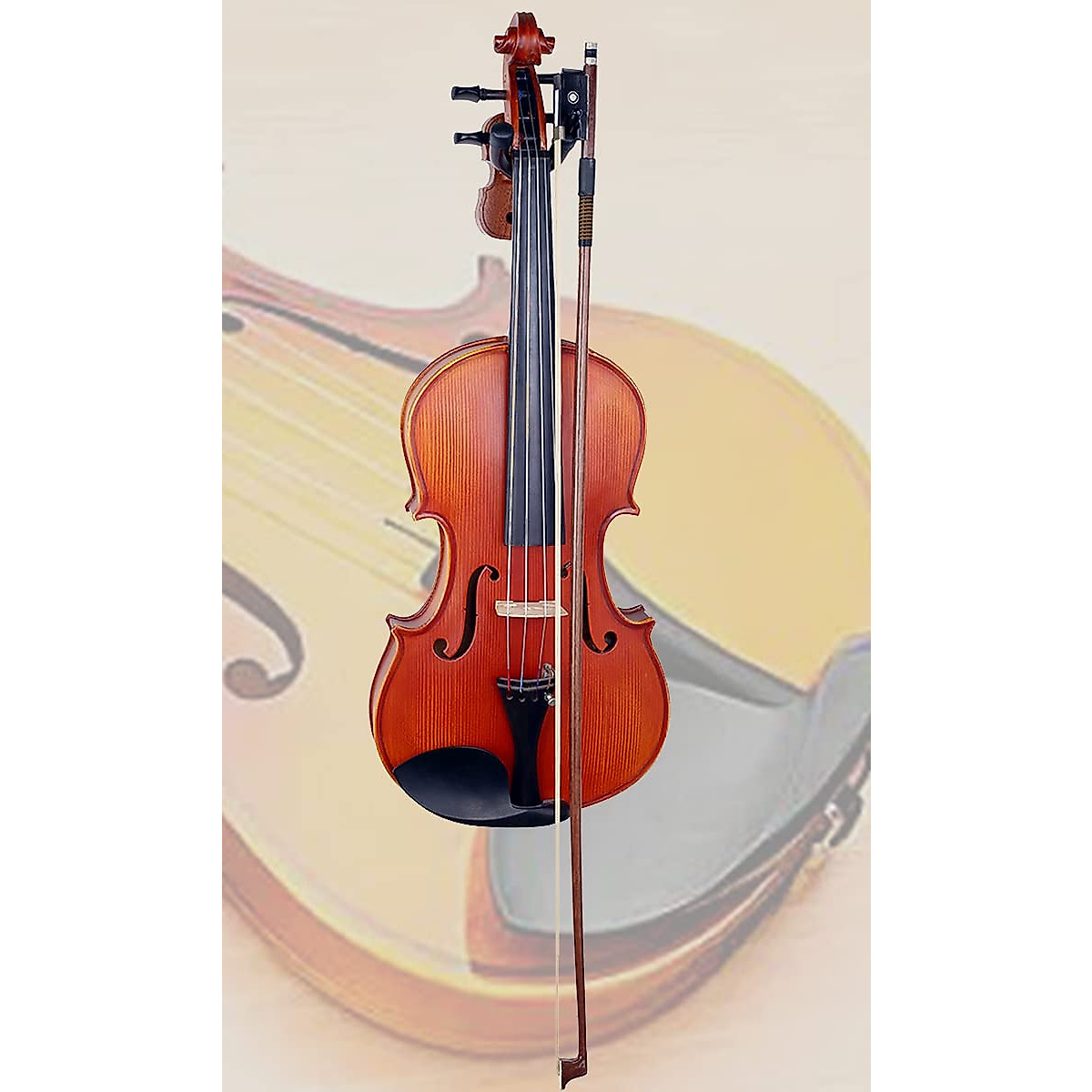 PUNK Violin Viola Wall Mount Hanger,Violin Viola Hook,Mahogany Violin holder,with Bow Hook,Home & Studio Wall Mount Violin Hangers (Mahogany)