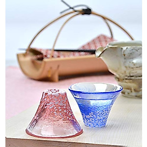 東洋佐々木ガラス Toyo Sasaki Glass G635-T72 Cold Sake Glass, Pair, Congratulations Cup, Mt. Fuji Cold Sake Cup, Made in Japan, Blue & Red, 1.2 fl oz (35 ml), Pack of 2
