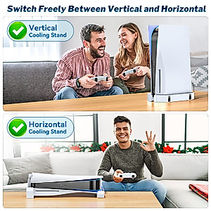 Kytok PS5 Stand & Cooling Fan for Disc & Digital Editions, Horizontal & Vertical Stand with Cooler for Playstation 5 Console