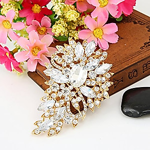 EVER FAITH Women's Bridal Corsage Rhinestone Crystal Wedding Flower Leaf Bouquet Brooch Clear Gold-Tone