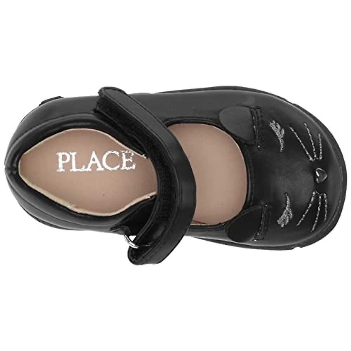 The Children's Place,baby-girls,Cat Strap Ballet Flats,and Toddler Uniform Embroidered Cat Shoes,Black Cat,6 Toddler