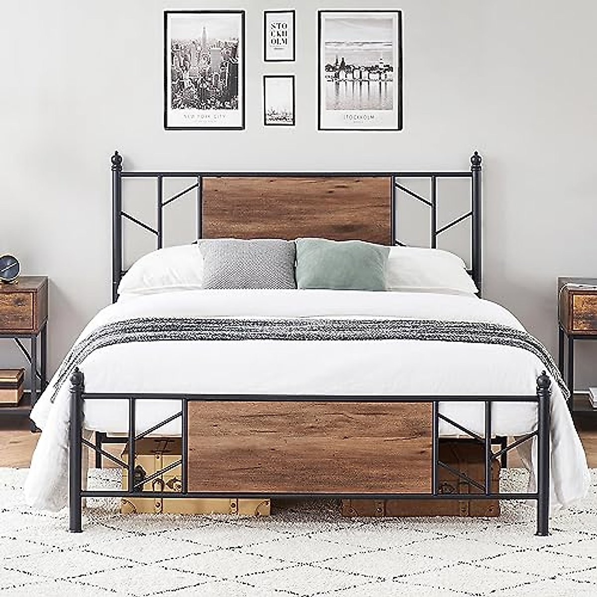 IDEALHOUSE Queen Bed Frame with Headboard, Upgraded Wood Platform Bed Frame with Sturdy Metal Slats Support, 12" Under Bed Storage, No Box Spring Needed, Easy Assembly, Noise Free