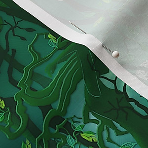 Spoonflower Fabric - Wood Green Leaves Butterflies Forest Trees Fantasy Emerald Vines Printed on Petal Signature Cotton Fabric by The Yard - Sewing Quilting Apparel Crafts Decor