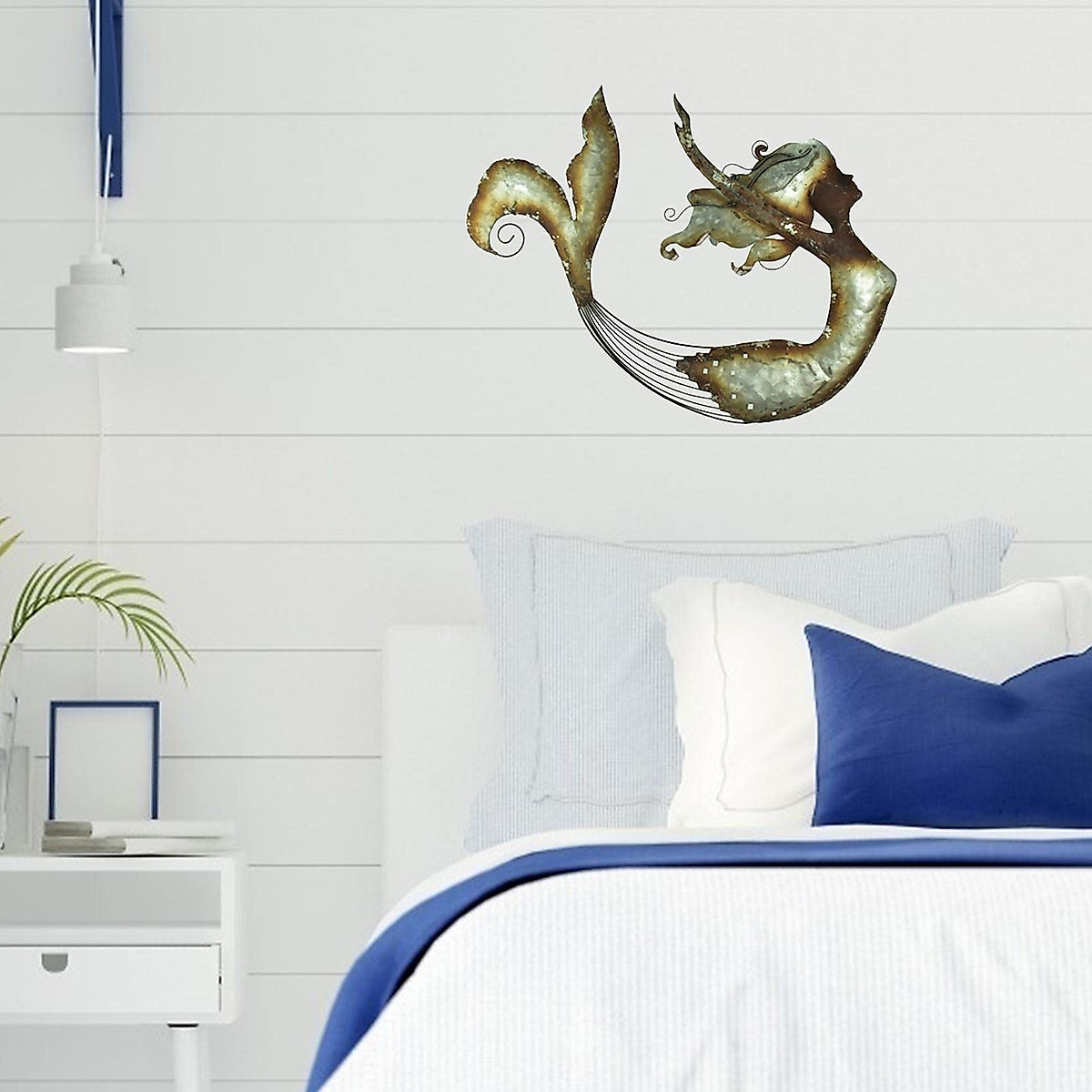 Mermaid Decor Metal Wall Art,Home Decor Mermaid Wall Sculpture Hanging Coastal Wall Decor for Home Garden Indoors Outdoors,Swimming Mermaid Specialties Distressed Handmade Creative Craft Panels