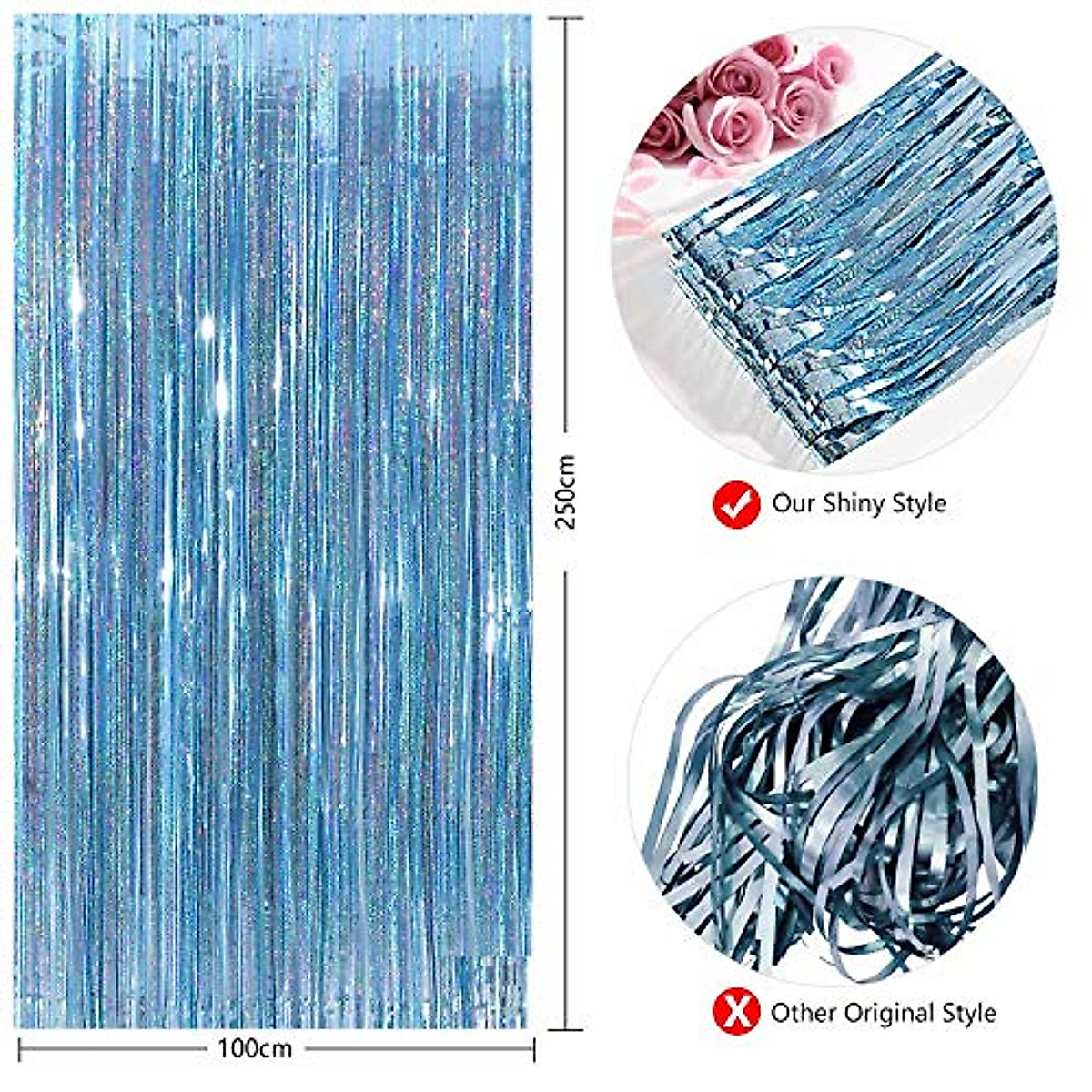 CYLMFC Foil Fringe Curtains Party Decorations - 2 Pack 3 x 8ft Tinsel Backdrop for Party Photo Backdrop Wedding Bridal Shower Bachelorette