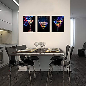 Biuteawal - 3 Piece Wall Art Colorful Sparkling Wine Pictures Painting on Canvas Wine Drinks Art Print for Party Decoration Modern Bar Pub Home Dining Room Wall Decor