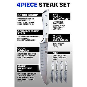 Dalstrong Steak Knife Set - 4-5" Straight Blade Edge - Gladiator Series - Forged German High-Carbon Steel - w/Sheaths - Glacial White ABS Handle - Dinner Set Kitchen Knives