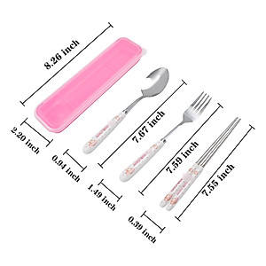 Cartoon Print Portable Utensils with Case Kawaii Kitty Reusable Flatware Set Chopsticks Fork Spoon Set for Travel Picnic(SCF-MLD)