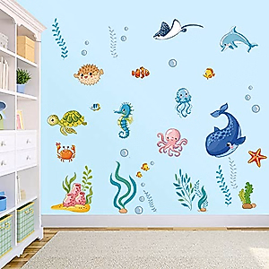 Runtoo Under The Sea Wall Decals Fish Underwater Wall Stickers for Kids Bedroom Nursery Bathroom Adventure Wall Décor