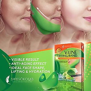 SWISSÖKOLAB V shape lifting up Face Mask Chin Up Patch Double Chin Reducer Chin Contour Tightening Firming Face Lift Tape Mask V-Line Neck Lifting Patches V Shaped Slimming Face Mask 5 pcs