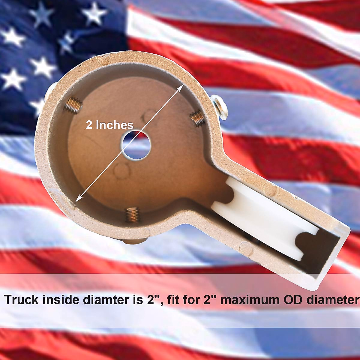 EKEV Flag Pole Hardware Parts Repair Kits - 3" Topper Gold Ball + 50 Ft Halyard Rope + 6" Cleat Hook + 4 Flag Swivel Snap Hooks + Flagpole Pulley Truck for 2" OD Tube