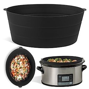 Silicone Slow Cooker Liners fit 6-8 Quart Crock-Pot Slow Cooker,Reusable & Safe Silicone Cooking Bags Insert For 6-8 Quarts Oval or Round Pot (Black)