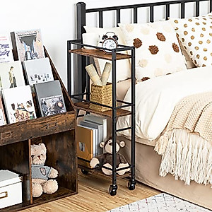 MAHANCRIS 3-Tier Slim Rolling Cart, Narrow Kitchen Cart on Wheels, Practical Storage Rolling Cart, Wooden Kitchen Storage Rack, for Tight Spaces in Dining Room, Bathroom, Rustic Brown RCHR1501Z