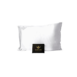 QUEEN BEE SILK - Silk Pillowcase for Hair and Skin - 22 Momme Mulberry Silk - Charmeuse Weave - Envelope Closure - Standard Size - White
