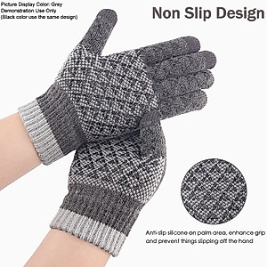 Long Keeper Winter Touchscreen Gloves for Women Men Anti-Slip Touch Screen Knit Warm Thicken Gloves (Black)