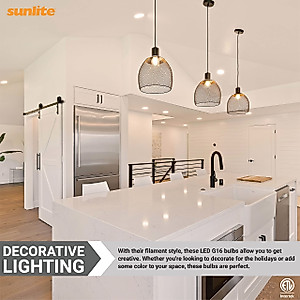 Sunlite LED G16 Filament Globe Light Bulb, 3 Watts (25W Equivalent), 250 Lumens, Dimmable, Medium E26 Base, Short Bulbs for Bedroom, Kitchen, 2700K Soft White, 6 Count