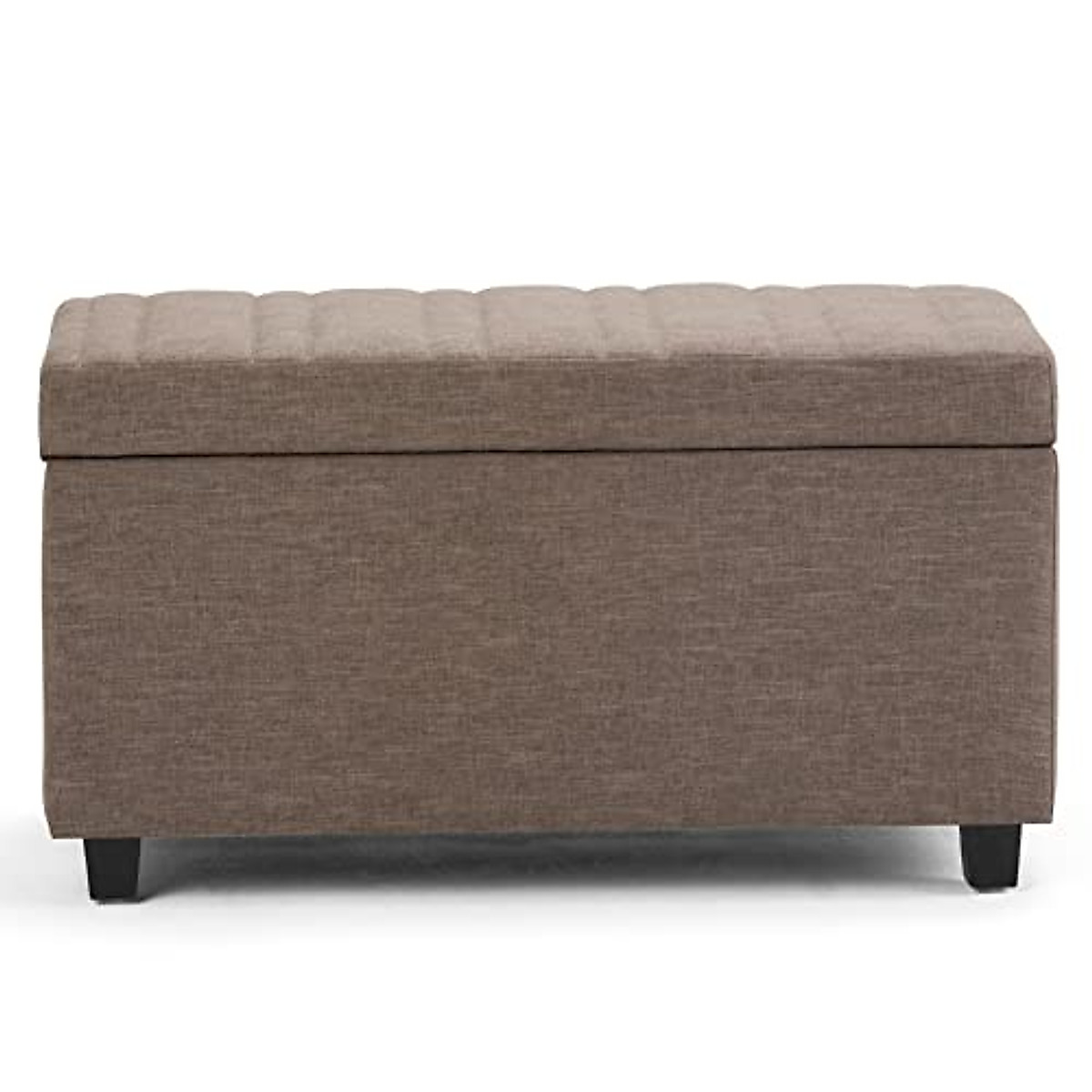 SIMPLIHOME Darcy 33 Inch Wide Contemporary Rectangle Storage Ottoman Bench in Fawn Brown Linen Look Fabric, For the Living Room, Entryway and Family Room