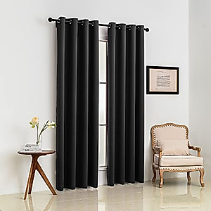 Pickluc Grommet Blackout Curtain for Living Room, Light Blocking Drapes, Thermal Insulated, Noise Reduction, 52 Inches Wide x 96 Inches Long, Black, 2 Panels