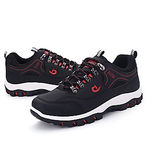 AIRAVATA Low Top Hiking Shoes for Men's Outdoor Lightweight Lace-up Ankle Boots Anti Slip Sneakers Waterproof Trekking Trails Walking Work Shoes, Black Size 13 US